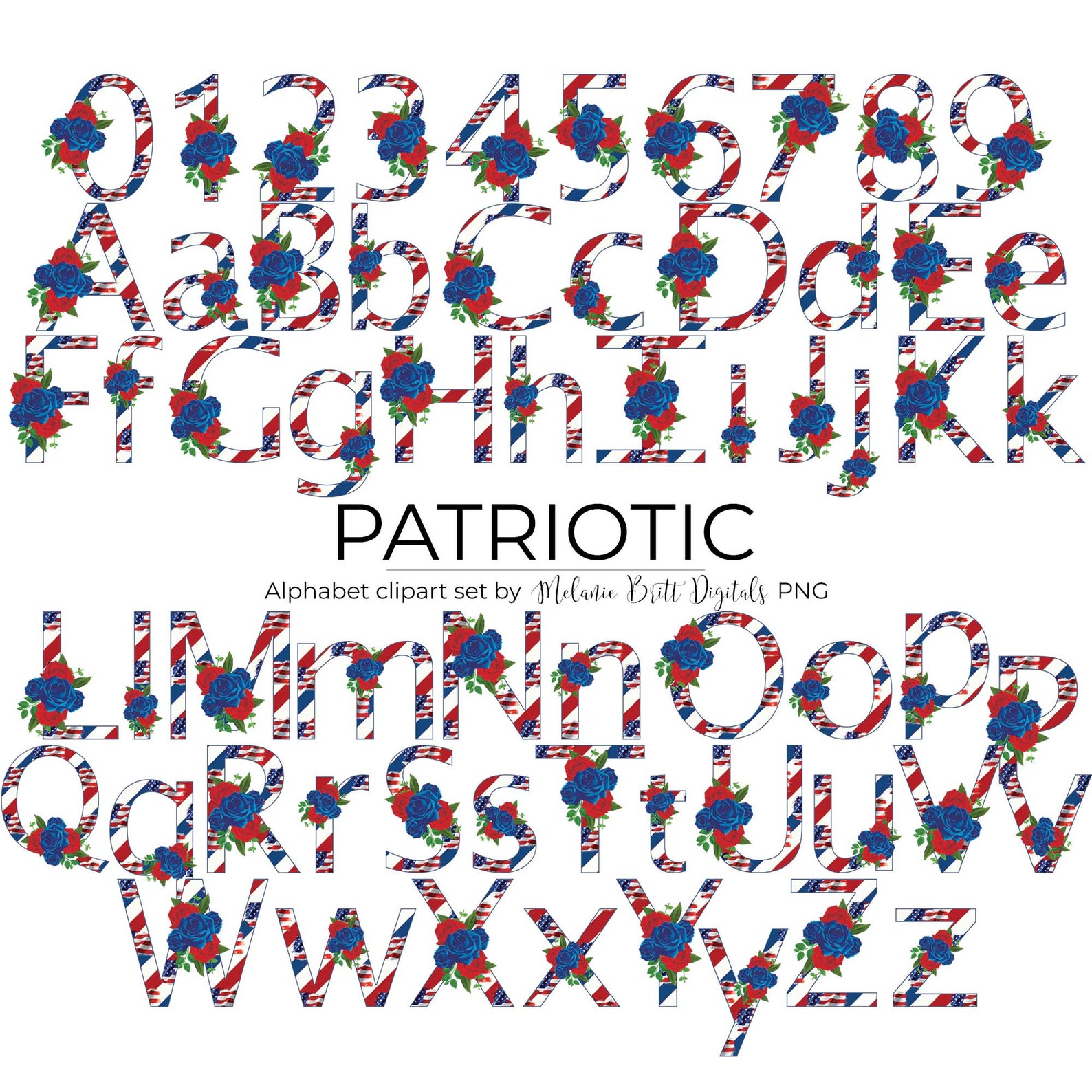 Patriotic Alphabet Clipart USA Flag Red White & Blue | Etsy