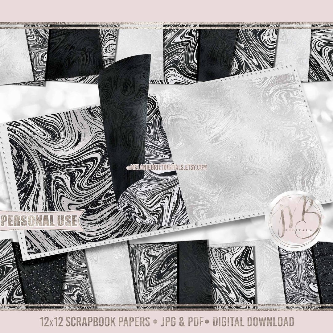 Black and White Swirls Scrapbook Paper Download • Glitter and Foil ...