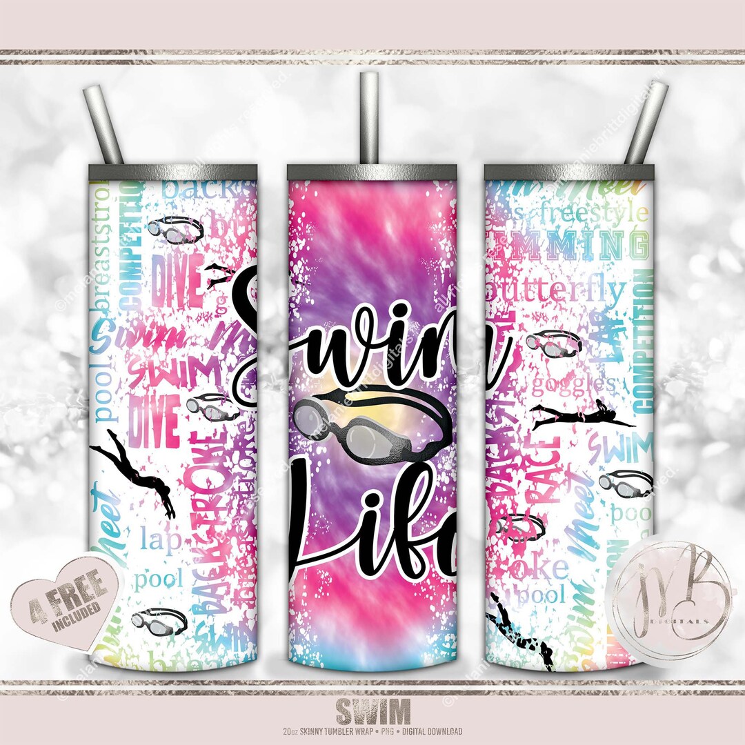 Swim Life 20oz Skinny Tumbler Wrap Sublimation Design Download Rainbow ...