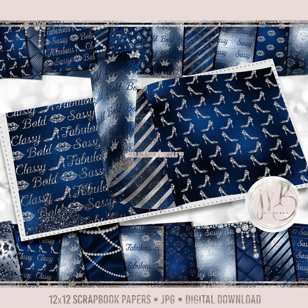 Prussian Blue Sassy Scrapbook Paper Download Diamond Bling Lips Heels ...