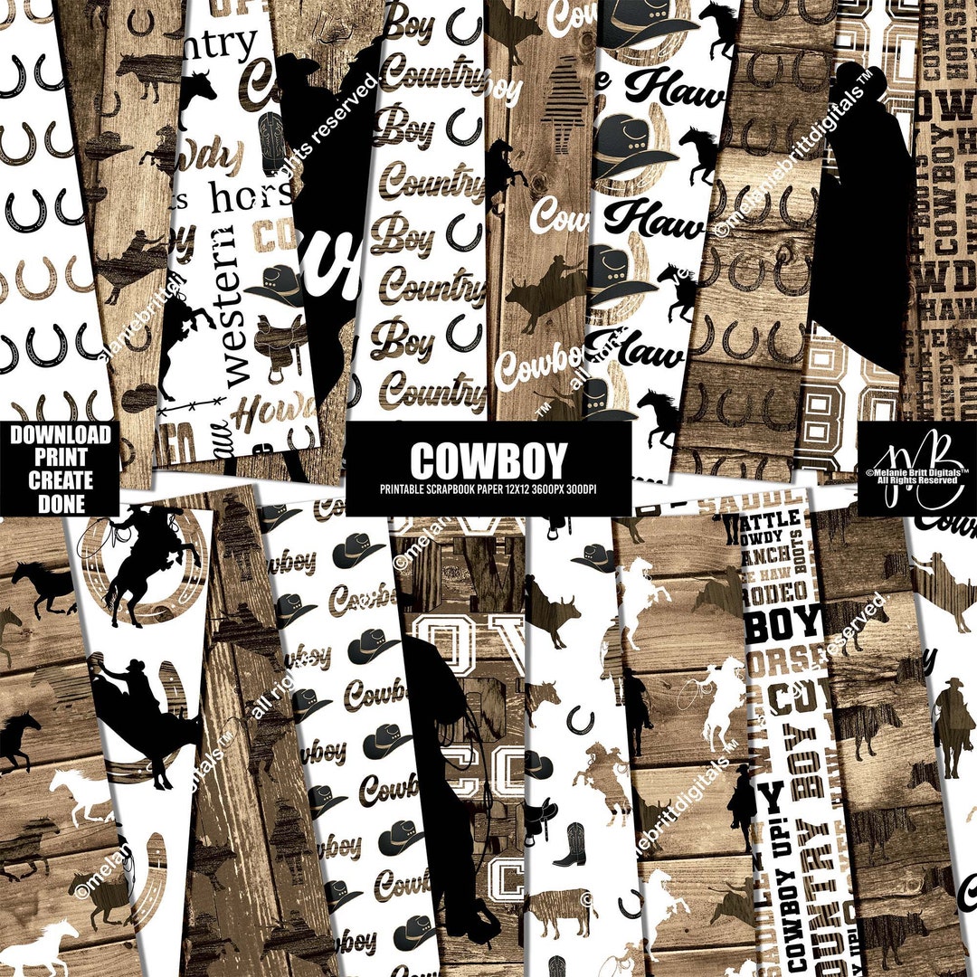 Cowboy Scrapbook Paper Download Country Western Rustic Wood Farm Ranch ...