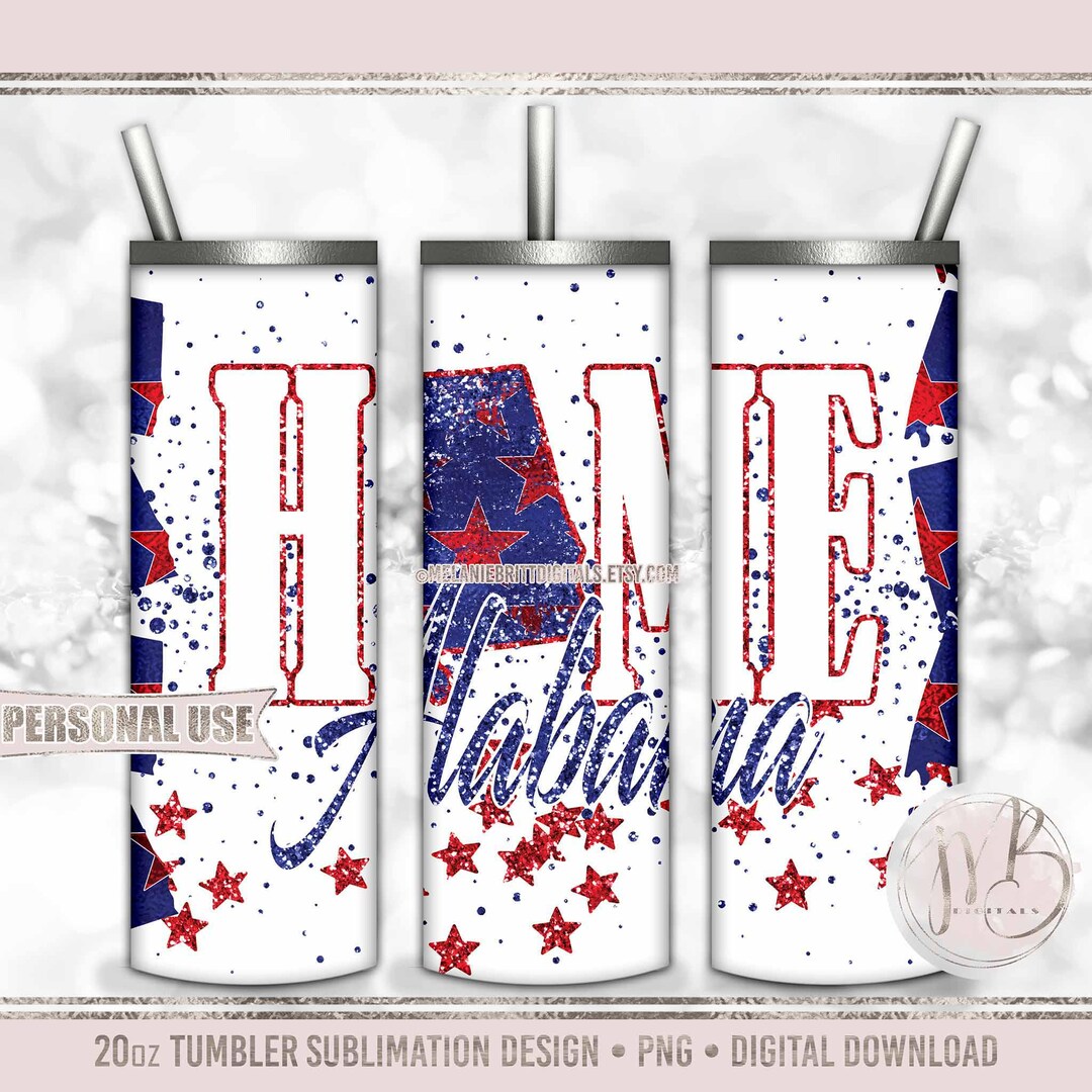 Alabama 20oz Skinny Tumbler Wrap Sublimation Download USA Patriotic Red ...