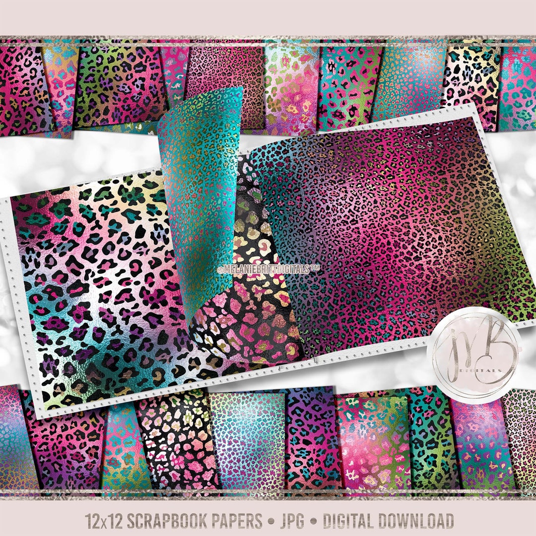 Rainbow Leopard Scrapbook Paper Download Cute Leopard Print Shimmering ...