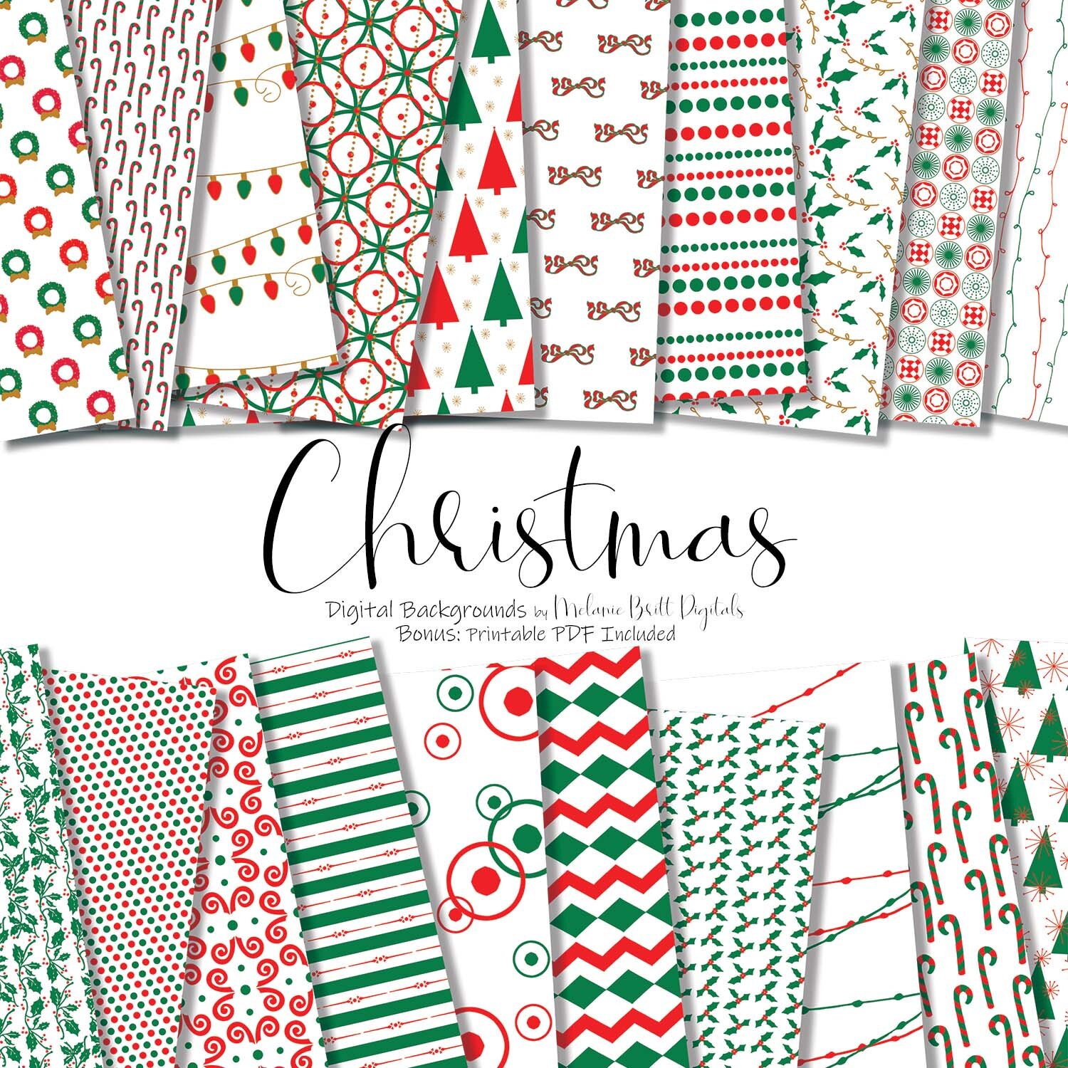 Christmas digital paper Red & green Holiday paper Pattern | Etsy