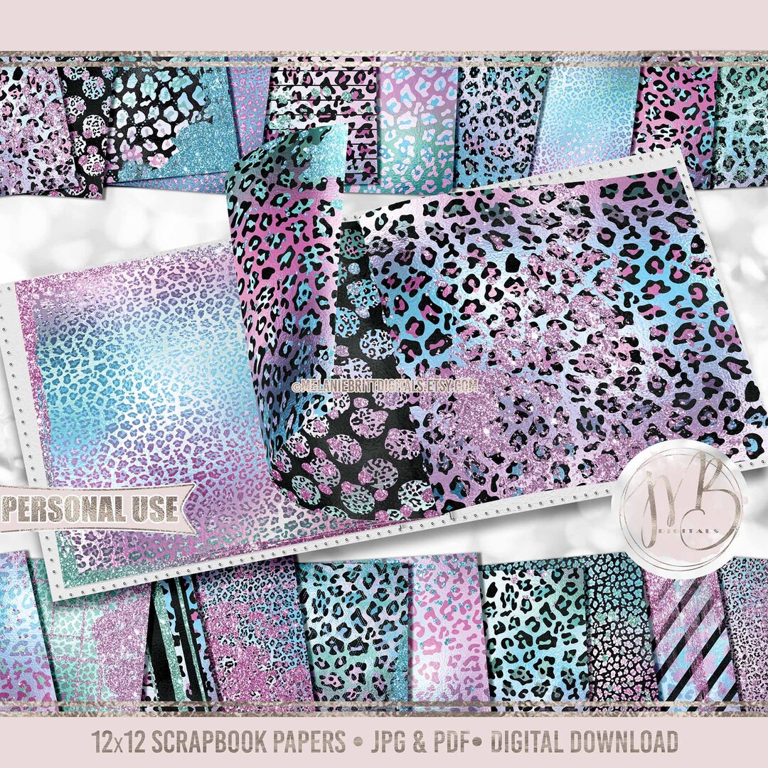 Glam Iridescent Leopard Print Scrapbook Paper Download Sparkling ...