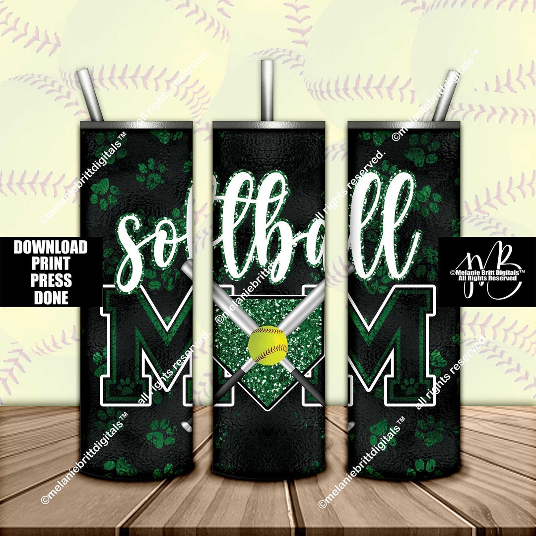 Green Softball Mom 20oz Skinny Tumbler Wrap Sublimation Design Download ...