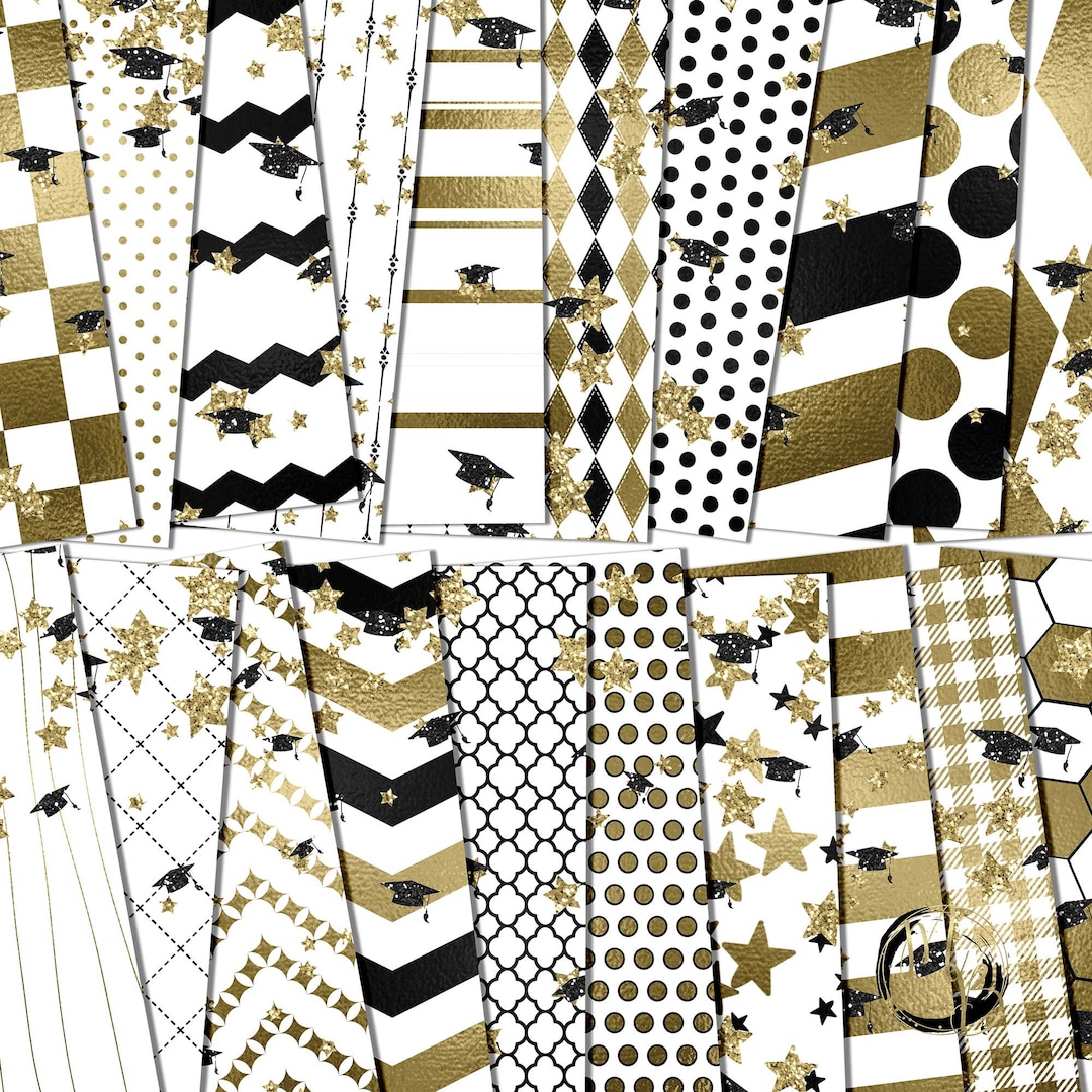 Gold Graduation Scrapbook Paper Download Graduate Party Senior Caps ...