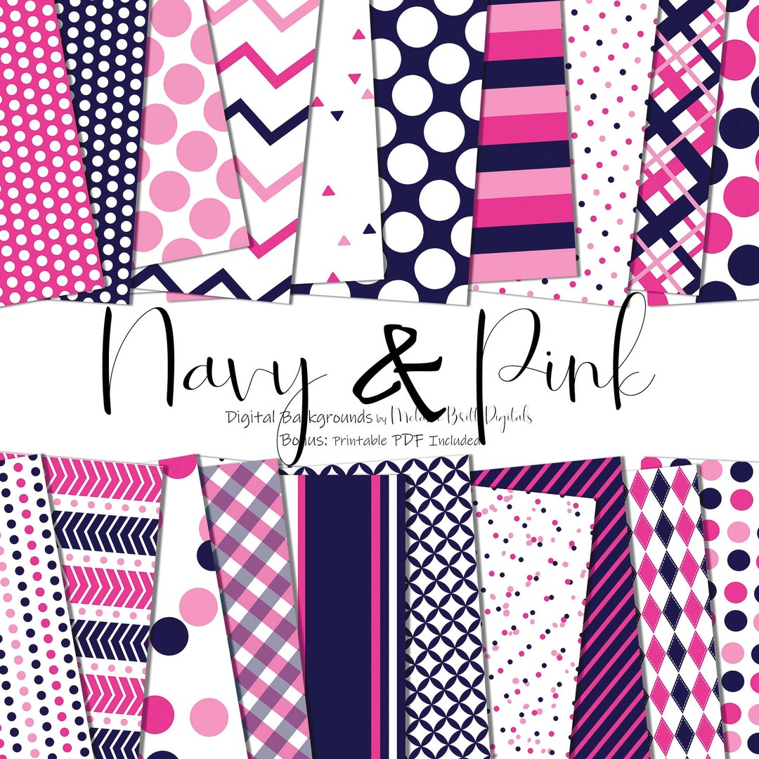 Navy Blue and Pink Scrapbook Paper Download • Classic Patterns ...