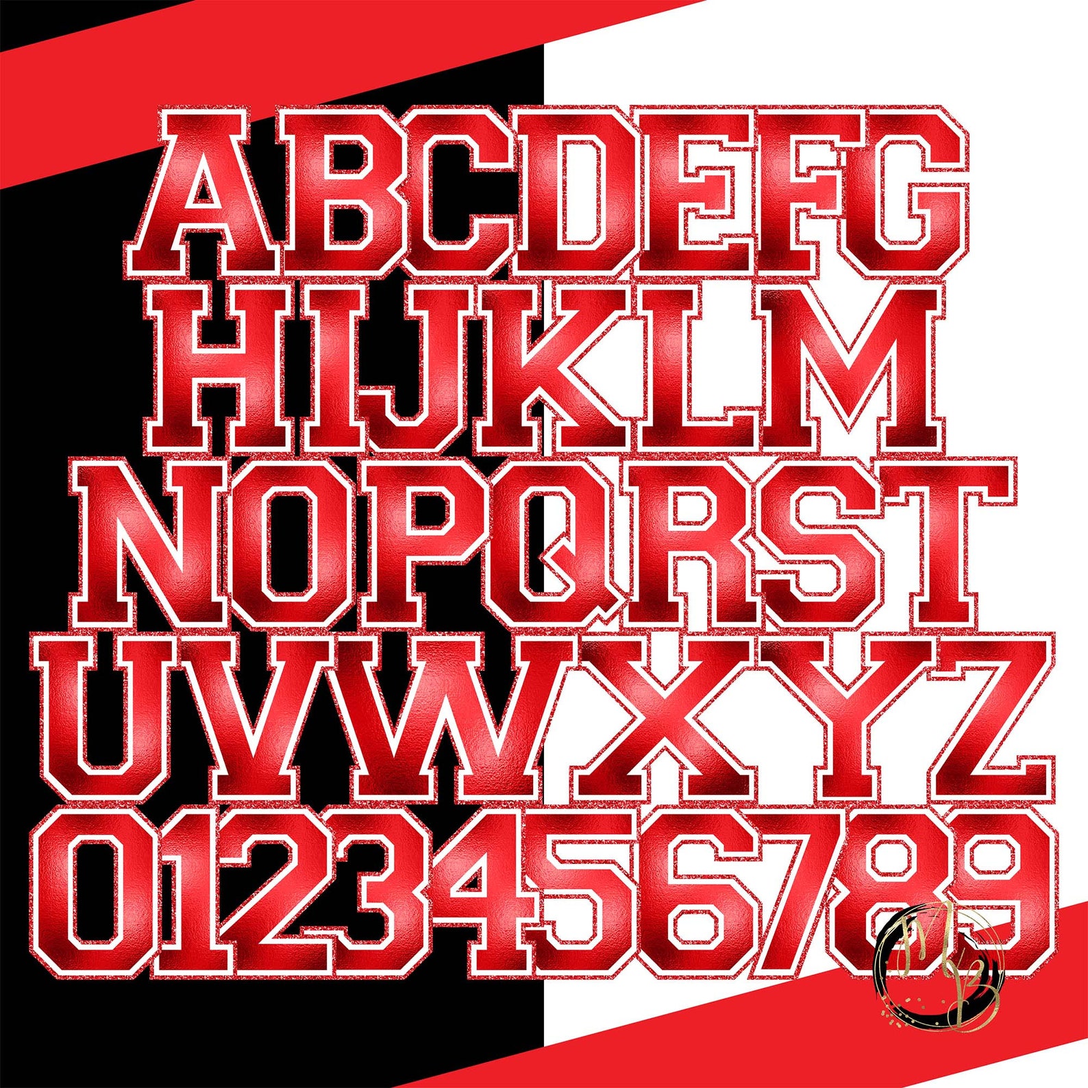 Red Varsity Alphabet Clipart Graphic Download with sparkling | Etsy