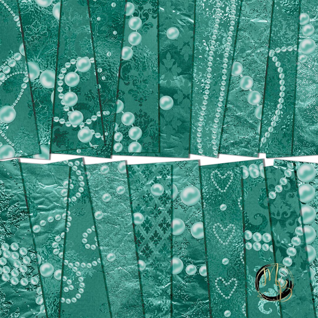Seafoam Green Pearls Scrapbook Paper Download, Formal Damask ...