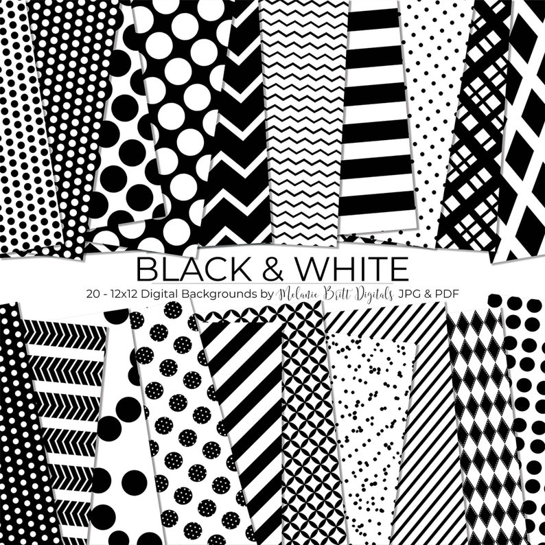 Black & white digital pattern paper Scrapbook papers Digital | Etsy
