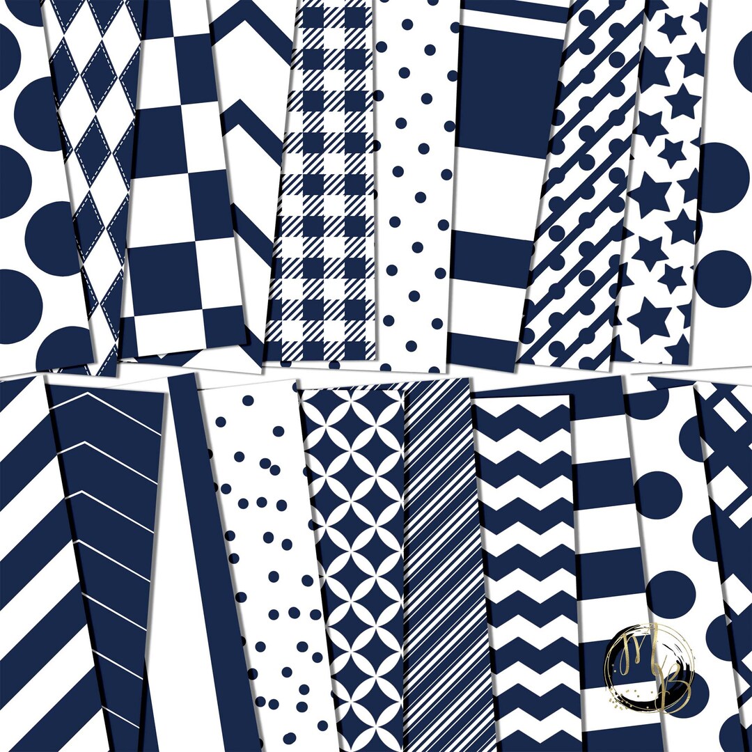 Navy Blue and White Scrapbook Paper Download Classic Patterns Geometric ...