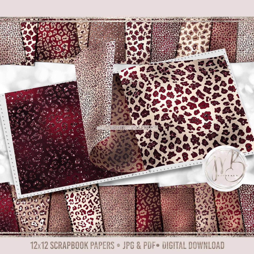 Burgundy Leopard Print Scrapbook Paper Download Sparkling Glitter and ...