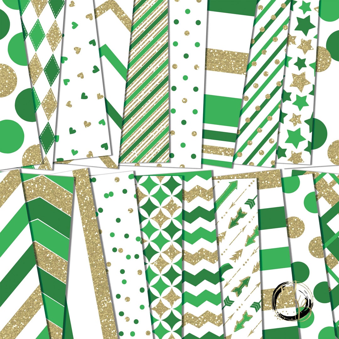 Green and Gold Digital Paper Download for Scrapbooking, St Patrick's ...