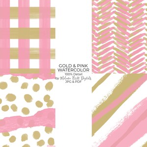 Gold and Pink Watercolor Digital Paper Download for - Etsy