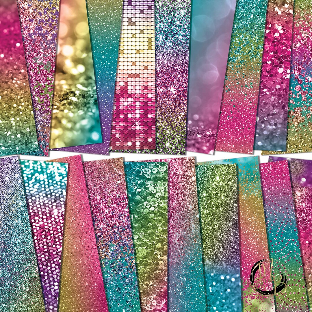 Glitzy Digital Paper Download Rainbow Tones Sparkling - Etsy