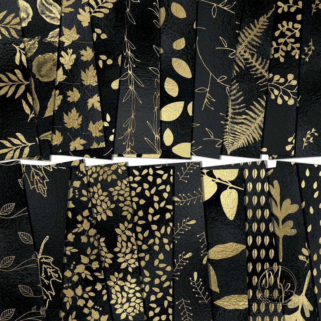 Black and Gold Autumn Leaves Digital Paper Download for - Etsy