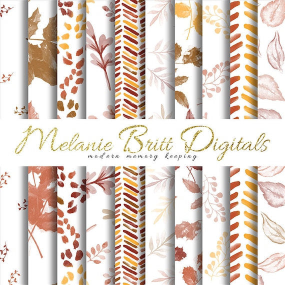 WATERCOLOR Leaves Digital Paper Fall Leaves Autumn Pattern