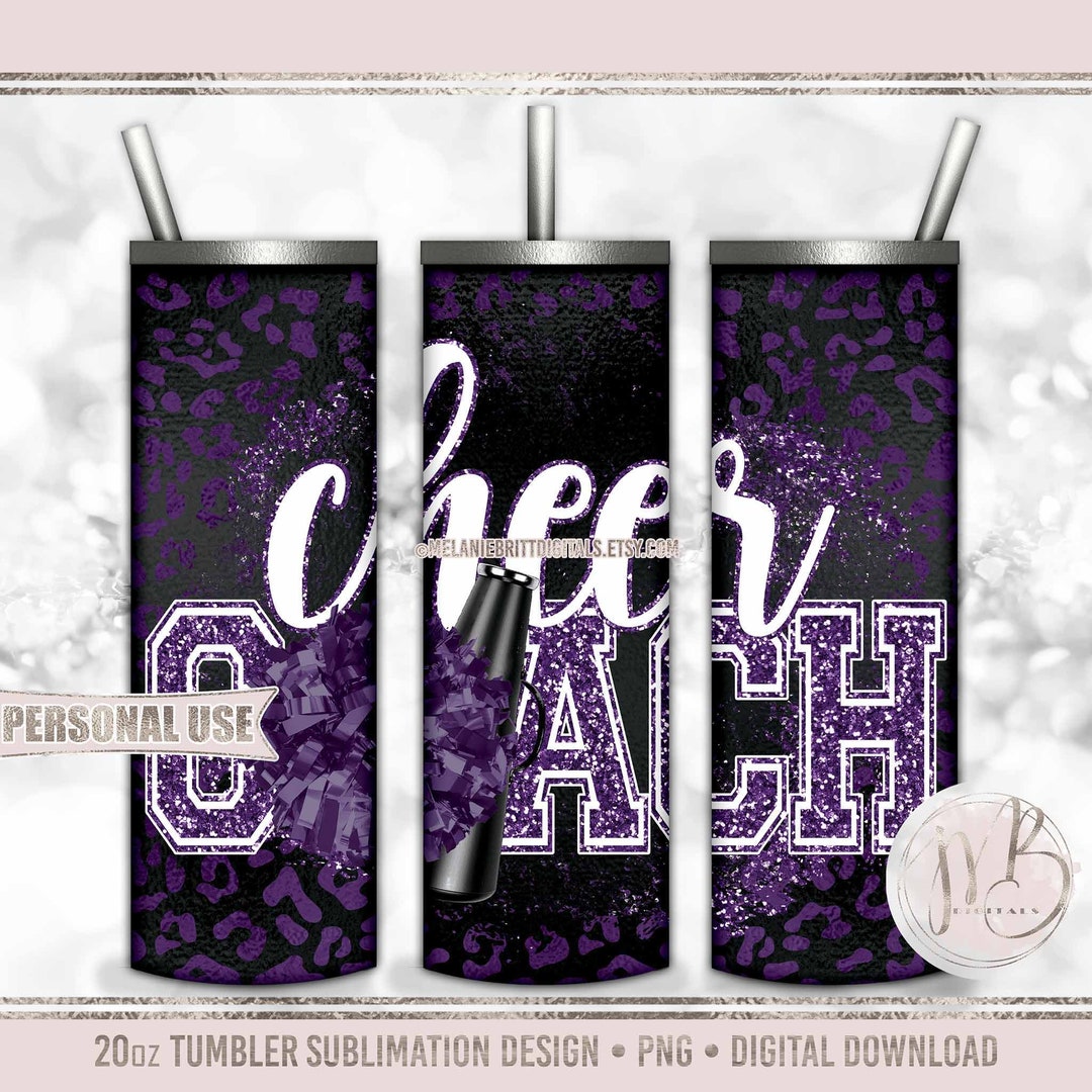 Purple Cheer Coach 20oz Skinny Tumbler Wrap Sublimation Design Download ...