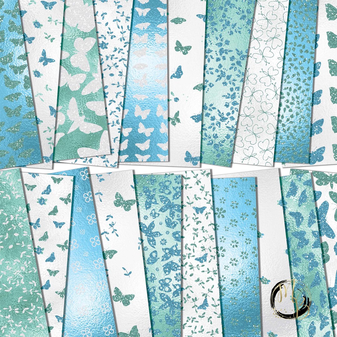 Sky Blue and Mint Butterflies Scrapbook Paper Download Cute Butterflies ...