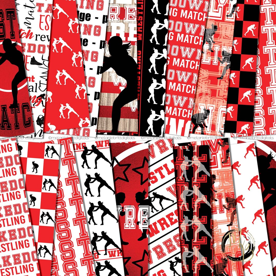 Wrestling Scrapbook Paper Download GIRL Wrestler Silhouettes Mat Head ...