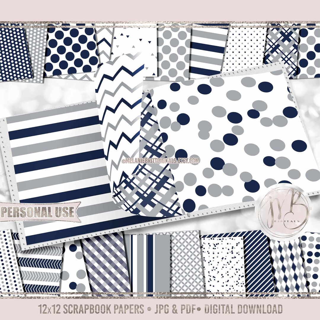 Navy Blue and Gray Scrapbook Paper Download • Classic Patterns ...