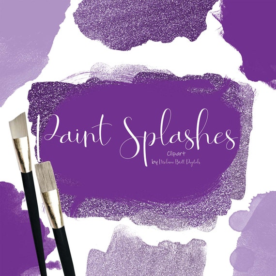Purple watercolor splash clipart graphics Glitter paint | Etsy
