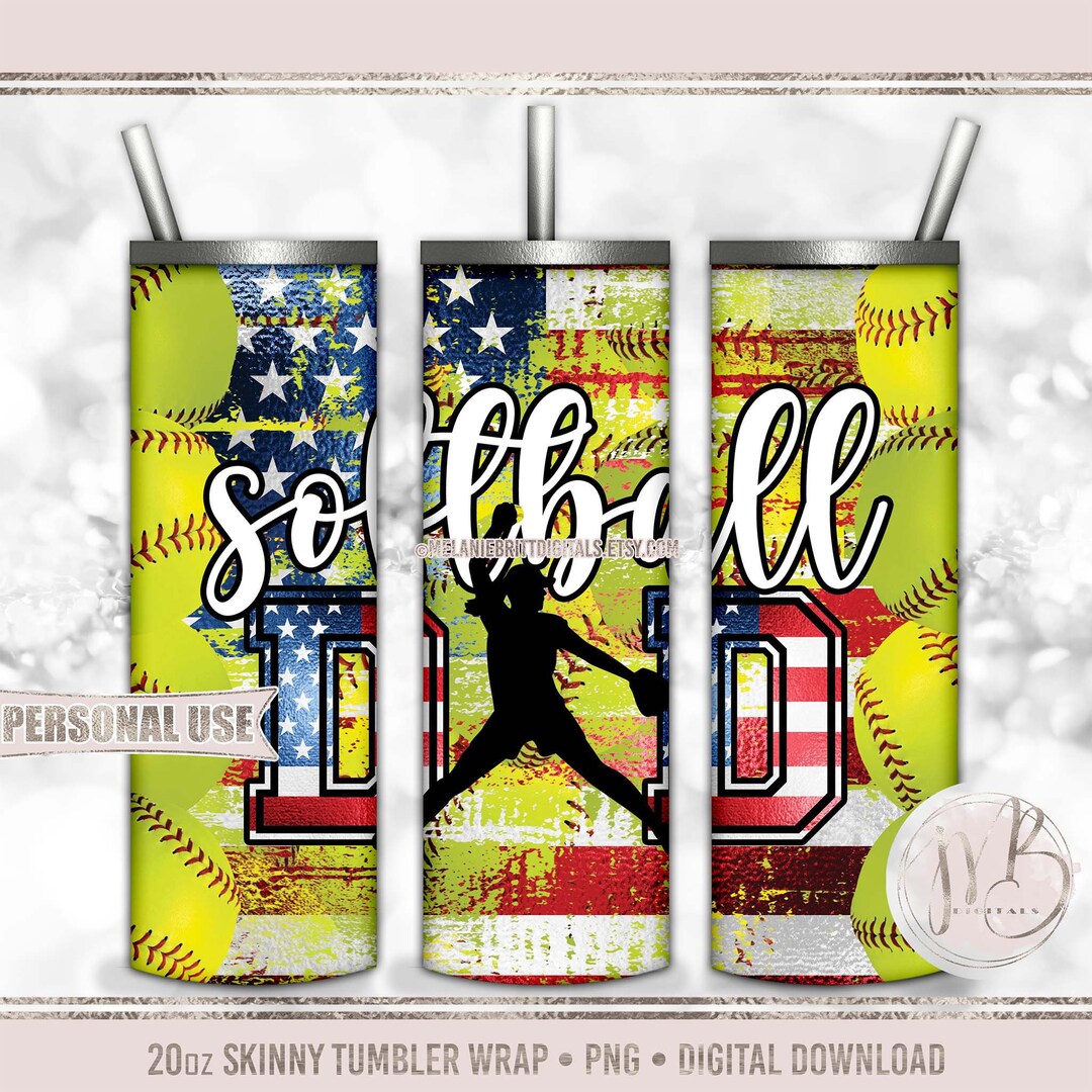 Patriotic Softball Dad 20oz Skinny Tumbler Wrap Sublimation Download ...