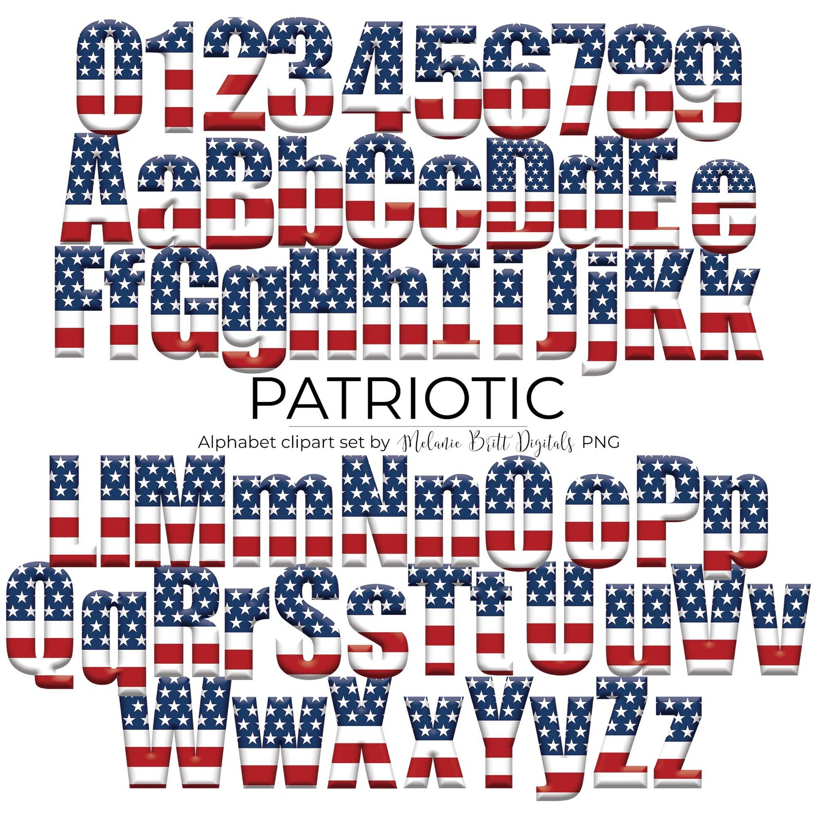 Patriotic Alphabet Clipart Digital Download USA 4th of July - Etsy