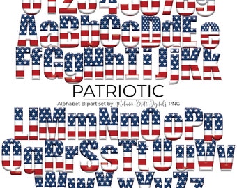 Patriotic Alphabet Clipart USA Flag Red White & Blue | Etsy