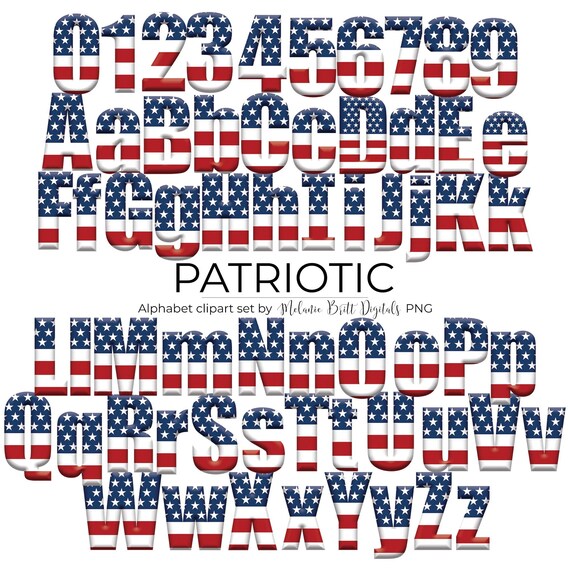 Patriotic Alphabet Clipart Digital Download USA 4th of July - Etsy