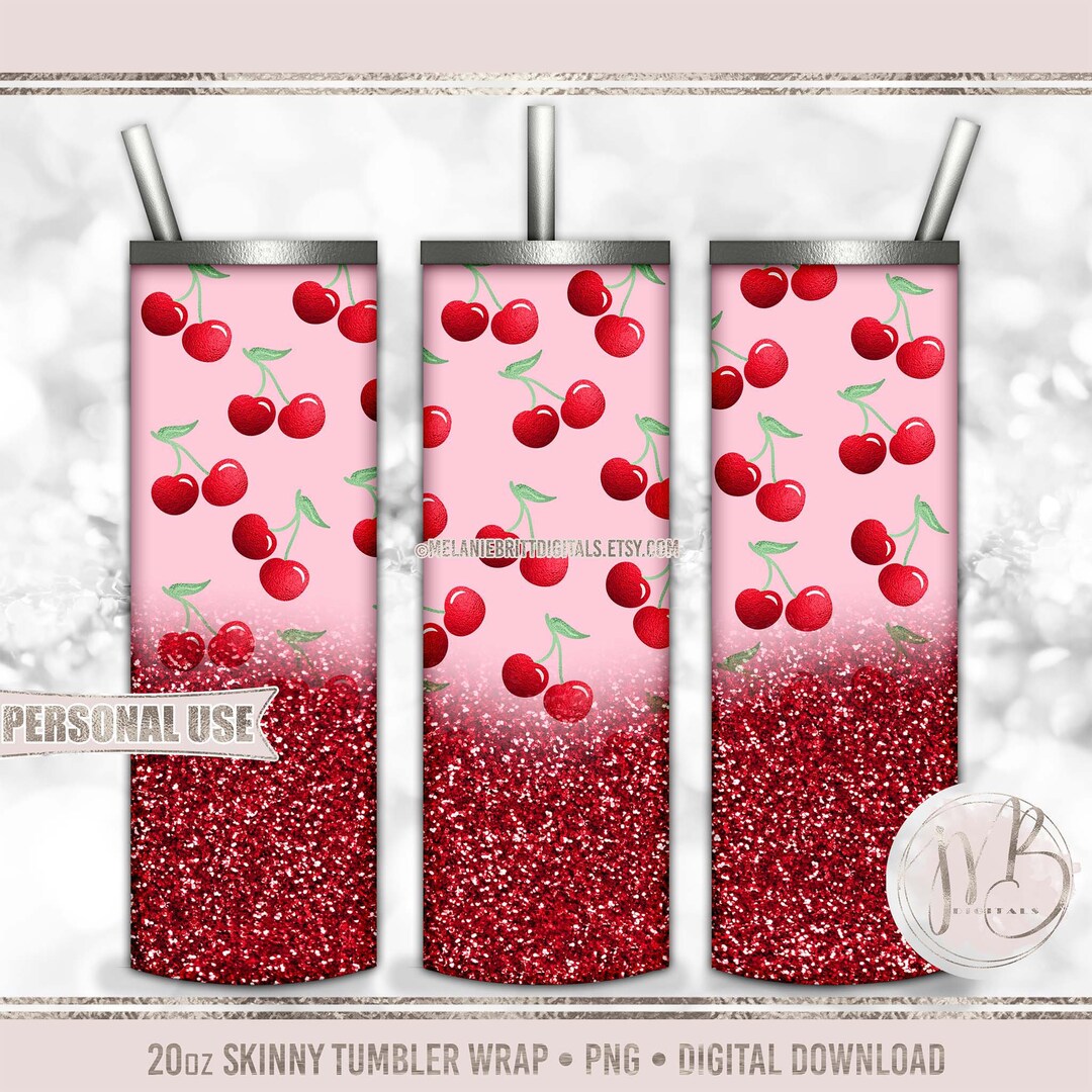 Cherry 20oz Skinny Tumbler Wrap Sublimation Design PNG Download ...