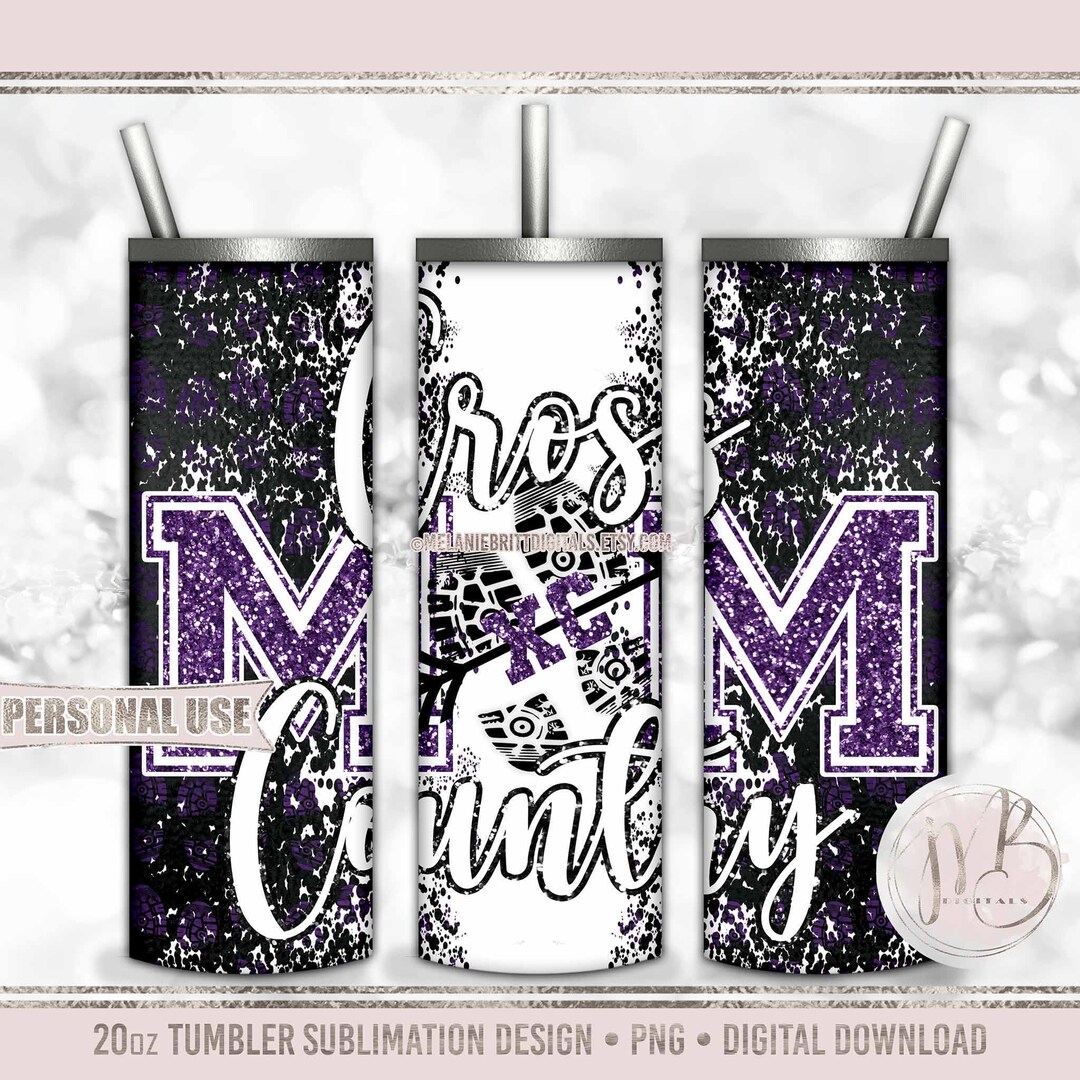 Purple Cross Country XC Mom 20oz Skinny Tumbler Wrap Sublimation PNG ...