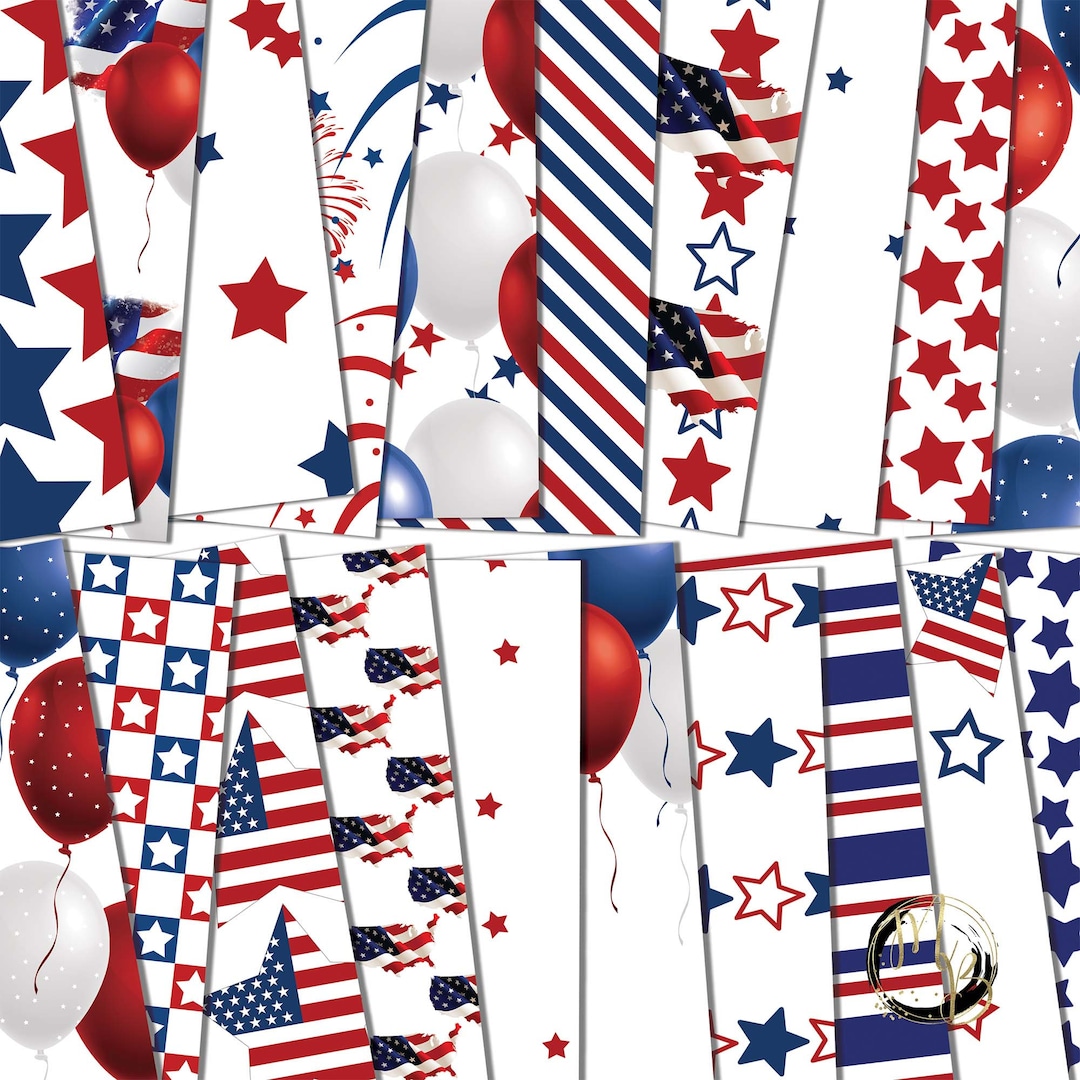 Patriotic Digital Paper Download for Scrapbooking 4th of - Etsy