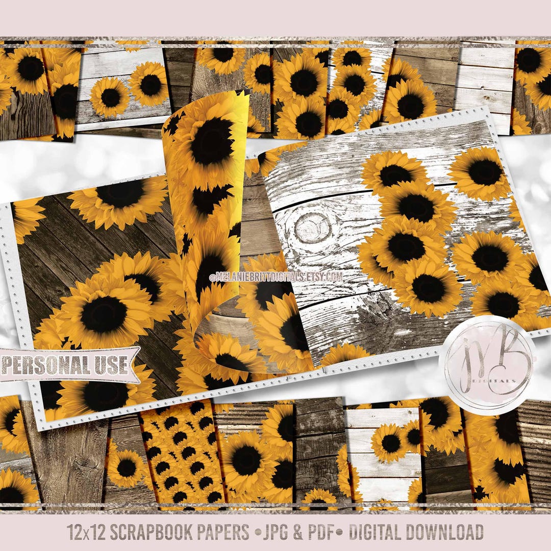 Traditional Sunflowers Scrapbook Paper Download • Classic Sunflowers ...