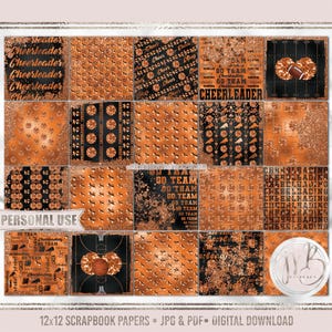 Orange Glam Cheerleading Scrapbook Paper Download Shiny Cheer Pom Poms ...