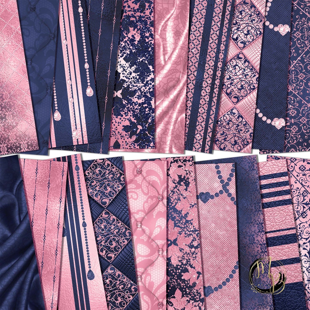 Classy Pink and Navy Digital Paper Download for Scrapbooking - Etsy