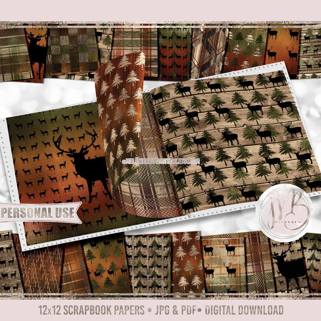 Autumn Woodland Scrapbook Paper Download Rustic Wood Forest Trees Deer ...