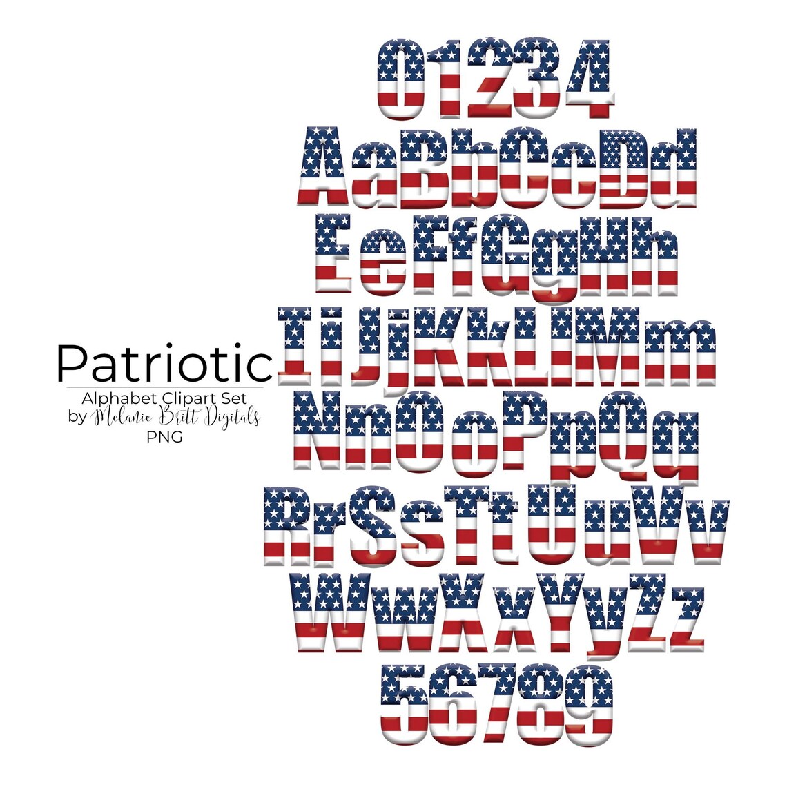 Patriotic Alphabet Clipart Digital Download USA 4th of July - Etsy