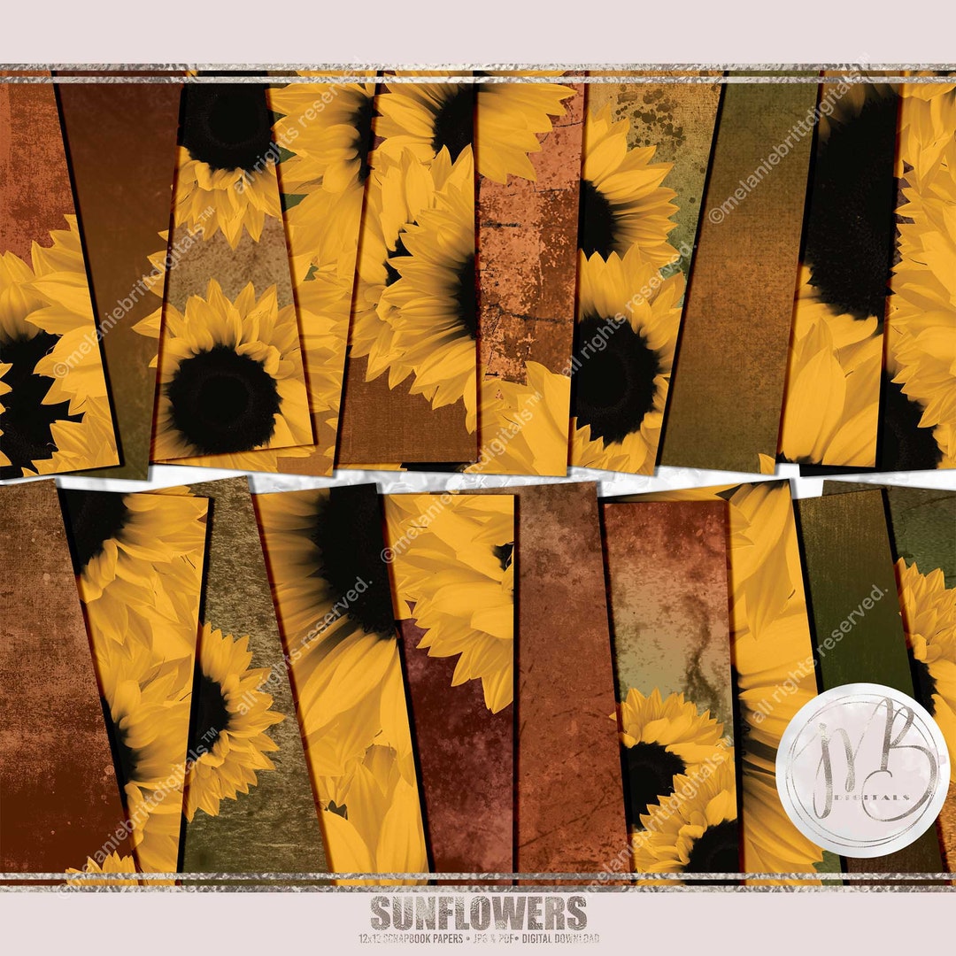 Sunflower Scrapbook Paper Download Autumn Color Tones Grunge Design ...