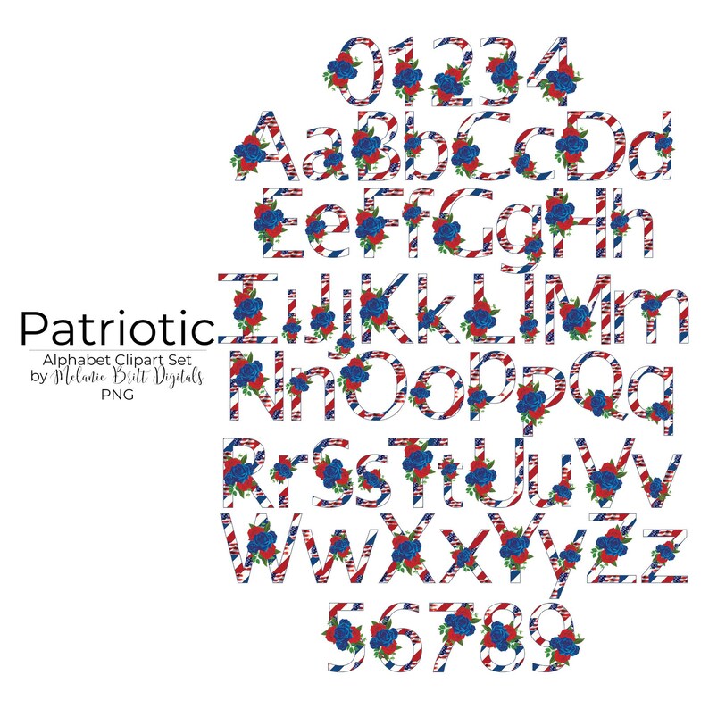 Patriotic Alphabet Clipart USA Flag Red White & Blue | Etsy