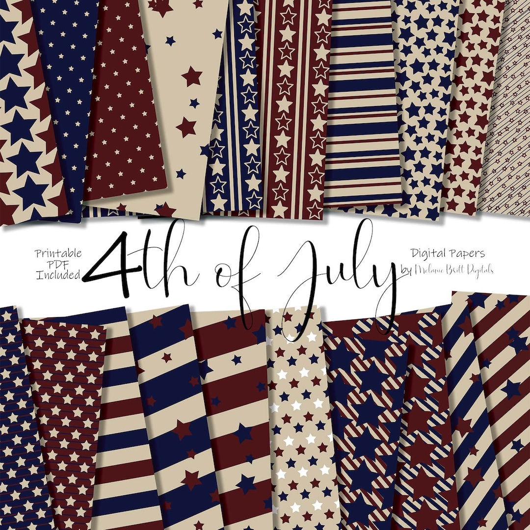 4th of July Scrapbook Paper Download Vintage Dark Red Tan Blue America ...
