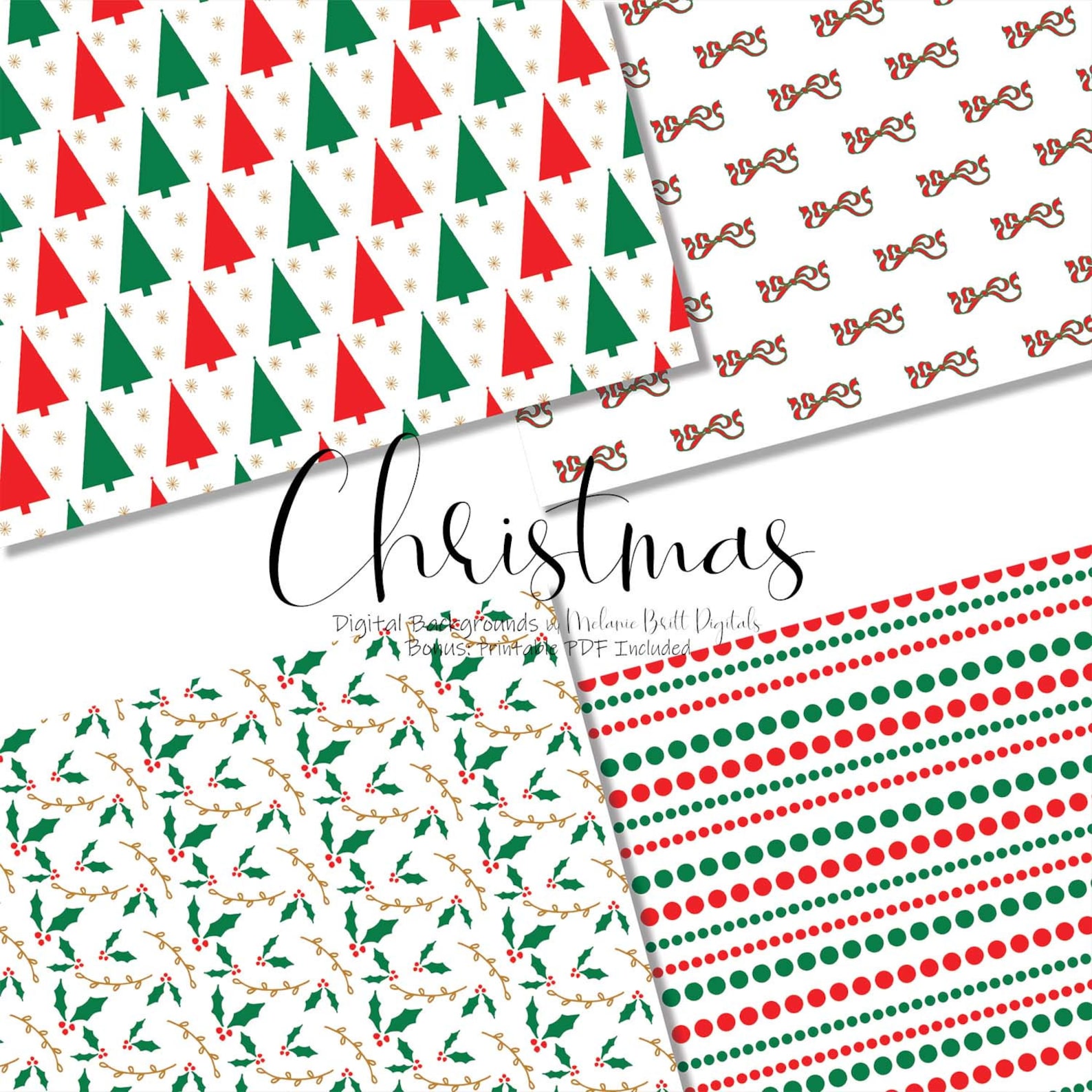 Christmas Digital Paper Red & Green Holiday Paper Pattern - Etsy