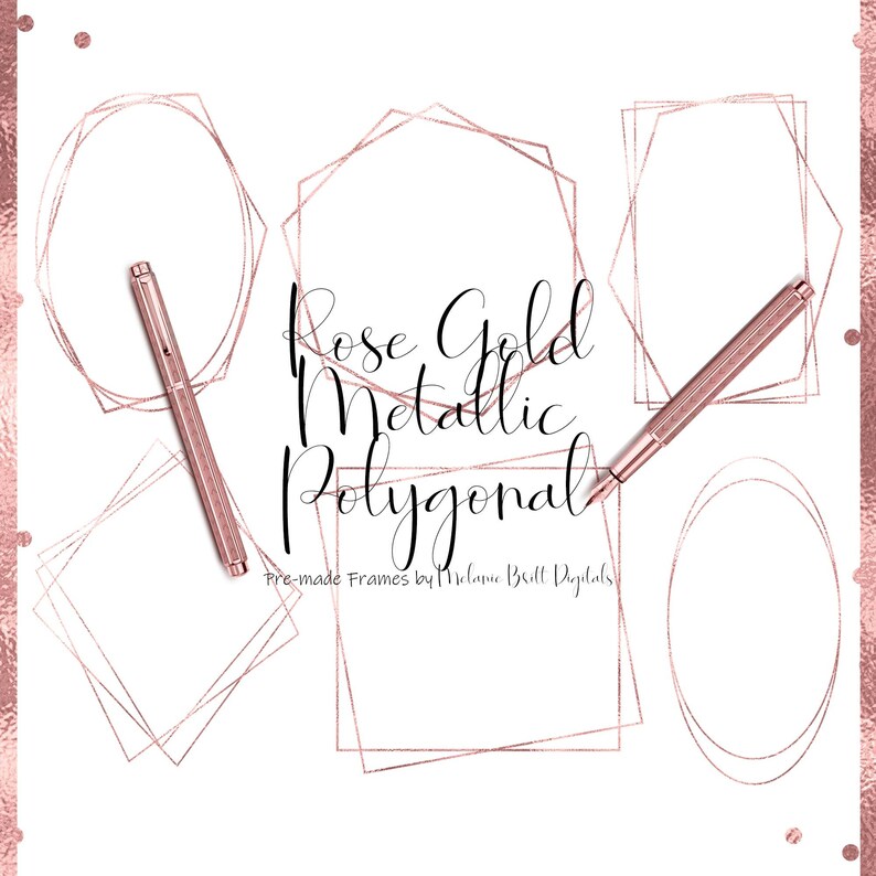 Rose gold polygonal frames clipart Metallic rose gold | Etsy