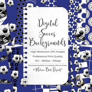 Soccer Digital Paper Download Royal blue black soccer ball | Etsy