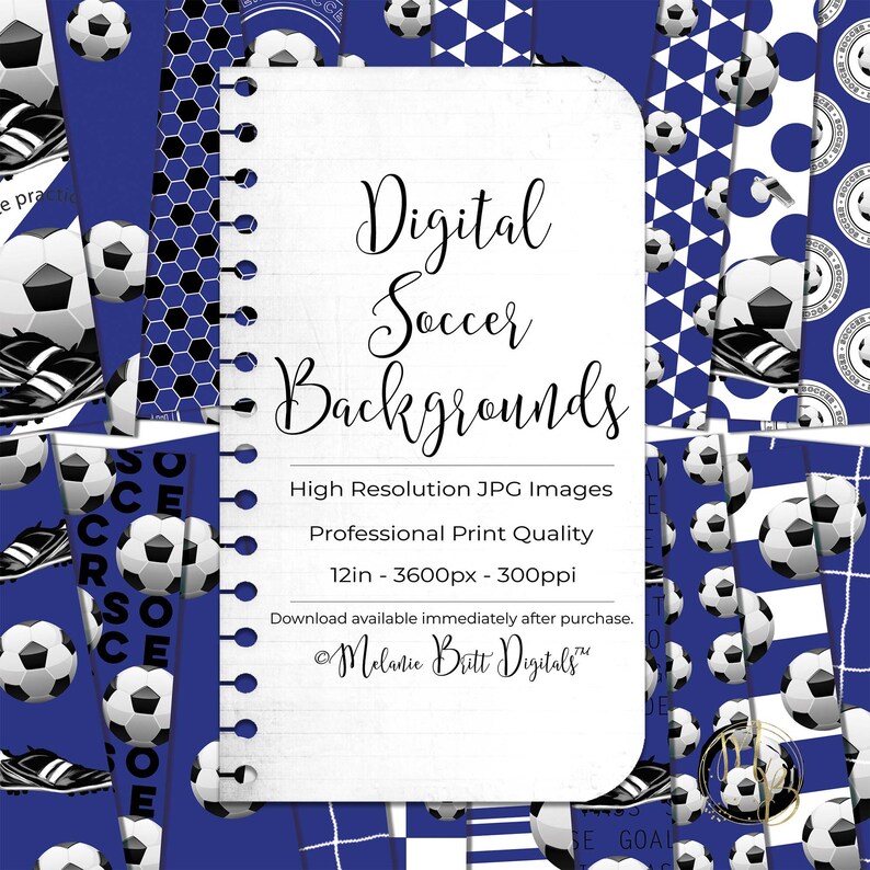 Soccer Digital Paper Download Royal blue black soccer ball | Etsy