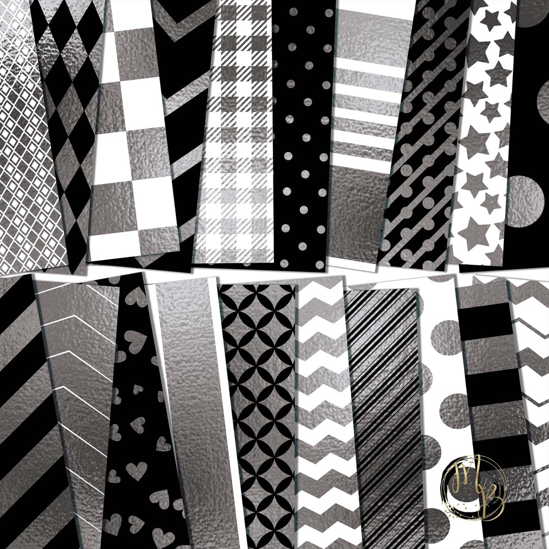 Silver and Black Scrapbook Paper Download, Patterned, Geometric, Shiny ...