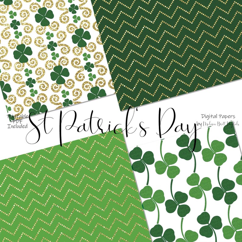 St Patricks Day Digital Paper Download Green Glitter - Etsy