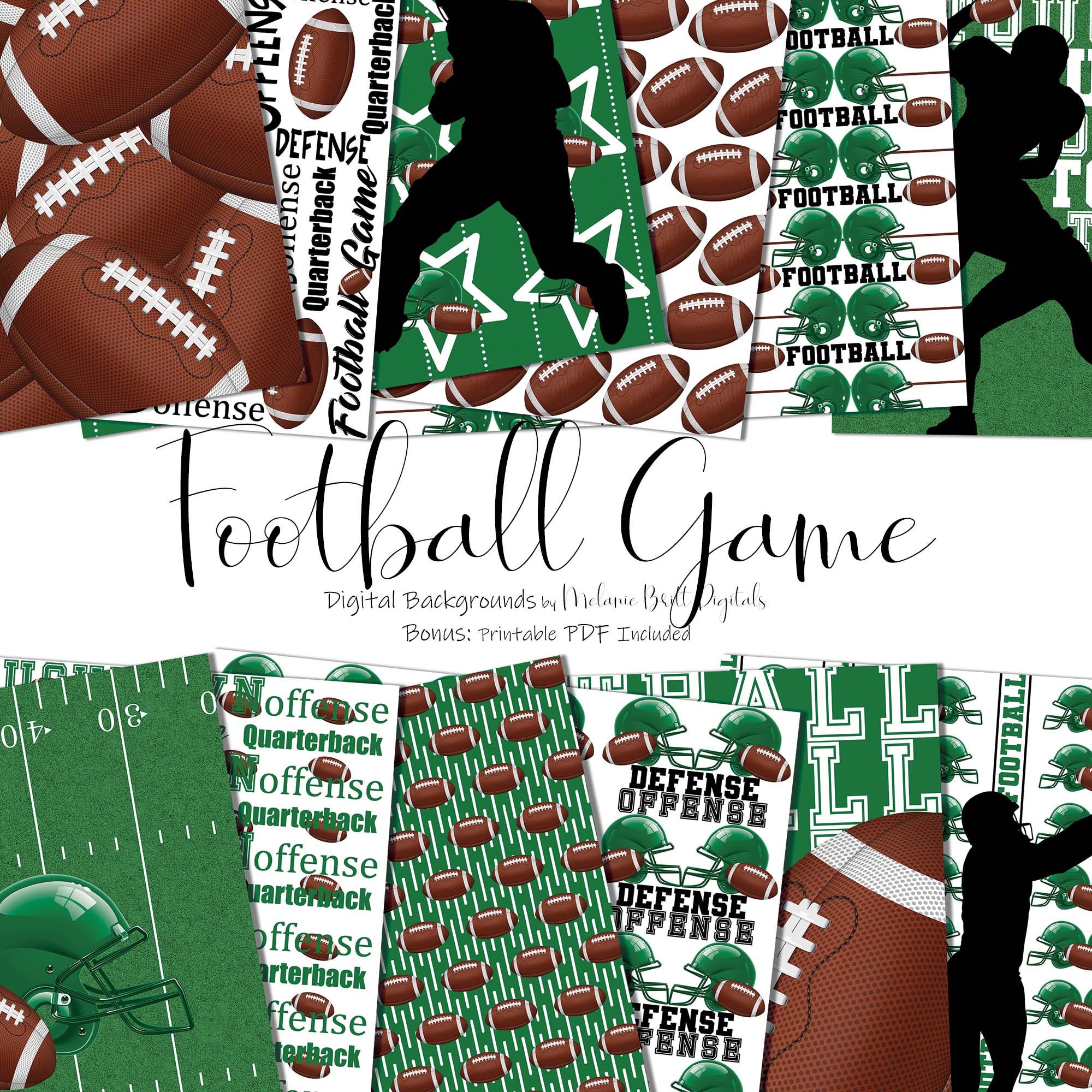 Football digital paper Green Helmets Players Field Turf | Etsy