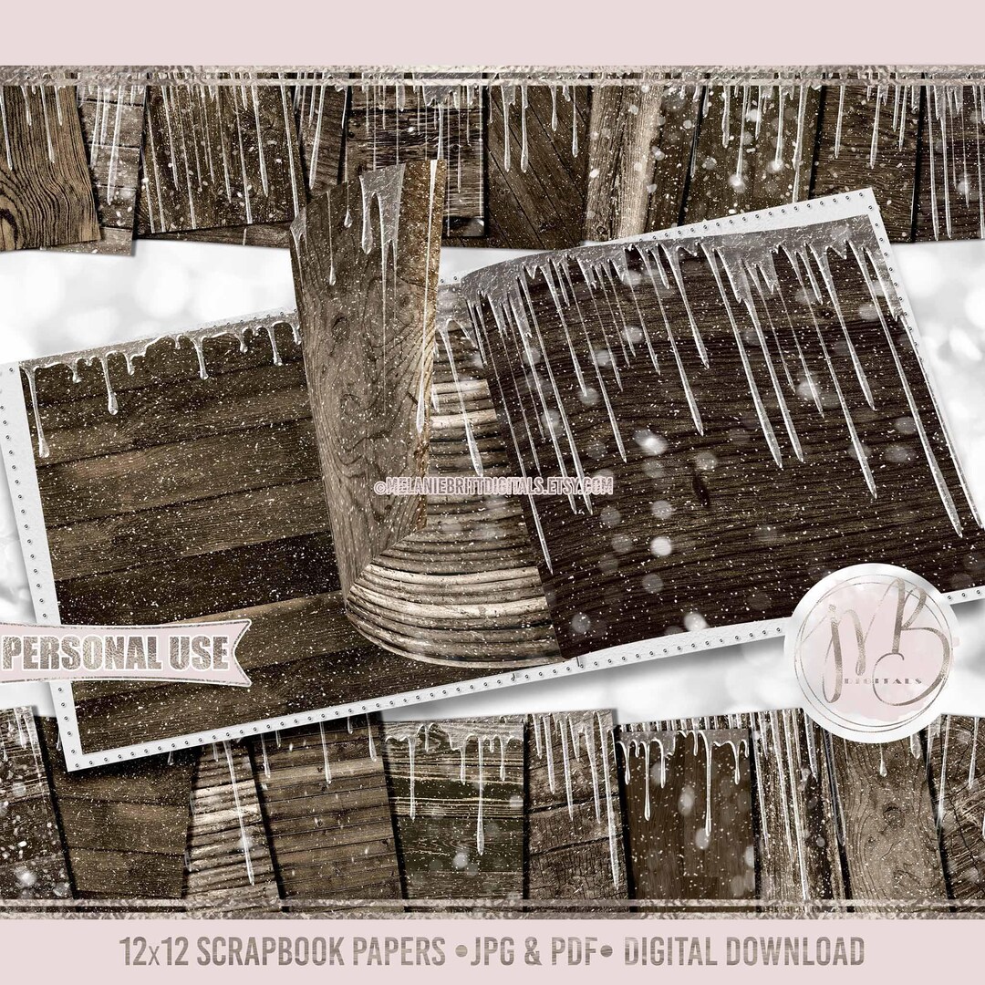 Winter Icicle Scrapbook Paper Download • Dripping Icicles Falling Snow ...